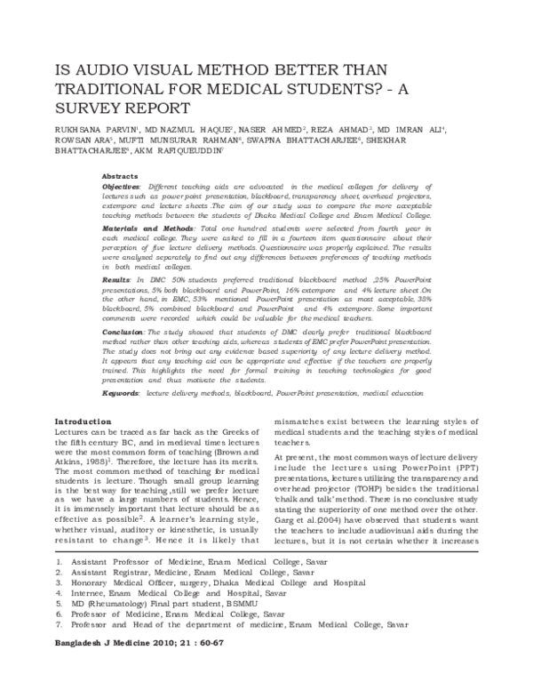 (PDF) Is Audio Visual Method Better than Traditional for Medical Students? - A Better Survey Report