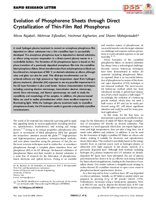 (PDF) Evolution of Phosphorene Sheets through Direct Crystallization of ...