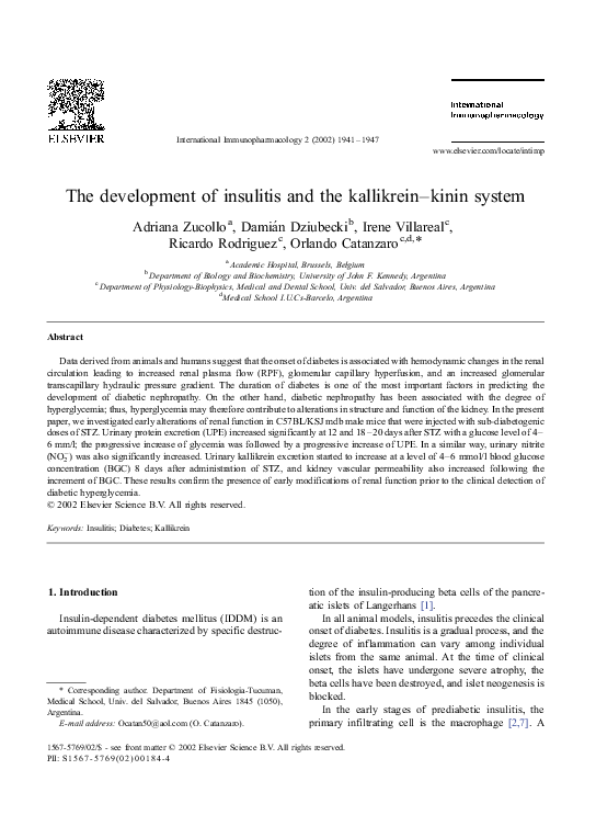 (PDF) The development of insulitis and the kallikrein–kinin system
