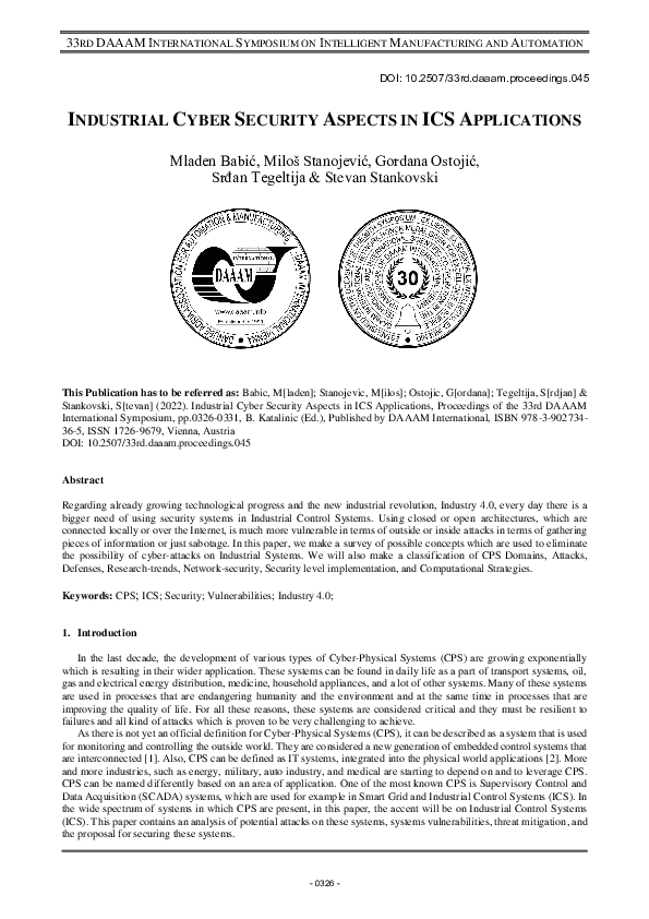 Pdf Industrial Cyber Security Aspects In Ics Applications