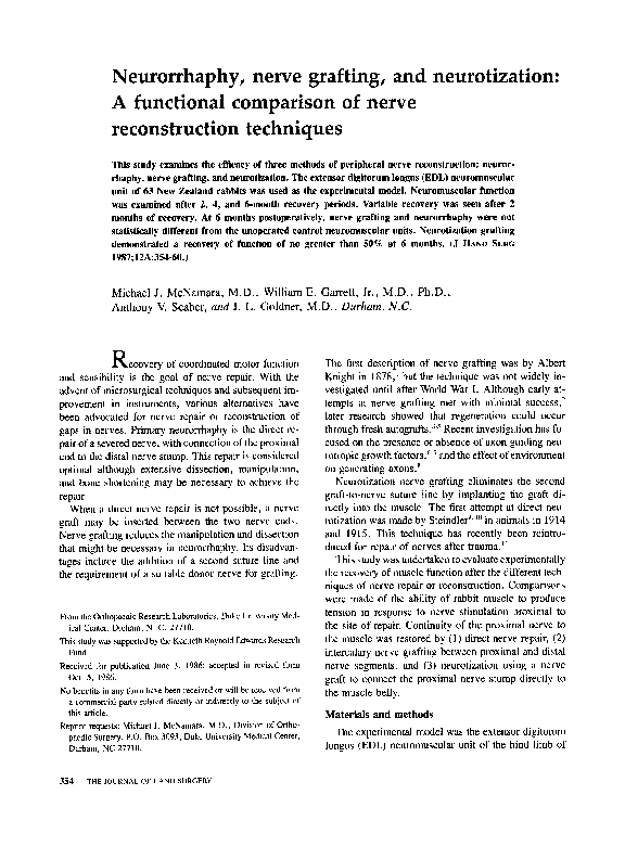 (PDF) Neurorrhaphy, nerve grafting, and neurotization: A functional ...