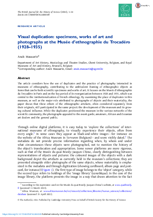 (PDF) Visual duplication: specimens, works of art and photographs at ...
