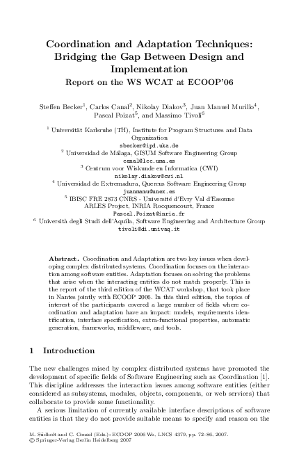 (PDF) Coordination and Adaptation Techniques: Bridging the Gap Between Design and Implementation