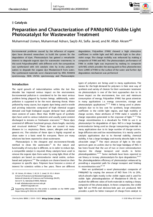 (PDF) Preparation and Characterization of PANI@NiO Visible Light ...