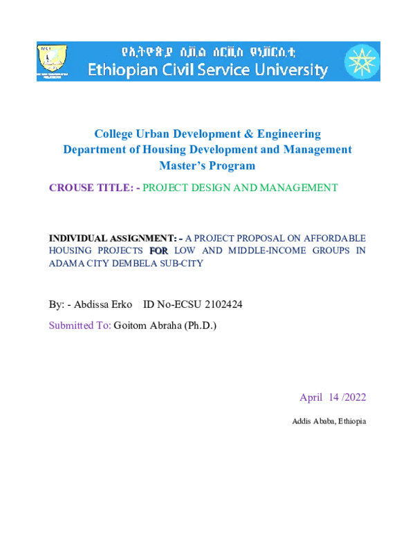 (DOC) A PROJECT PROPOSAL ON AFFORDABLE HOUSING PROJECTS FOR LOW AND ...