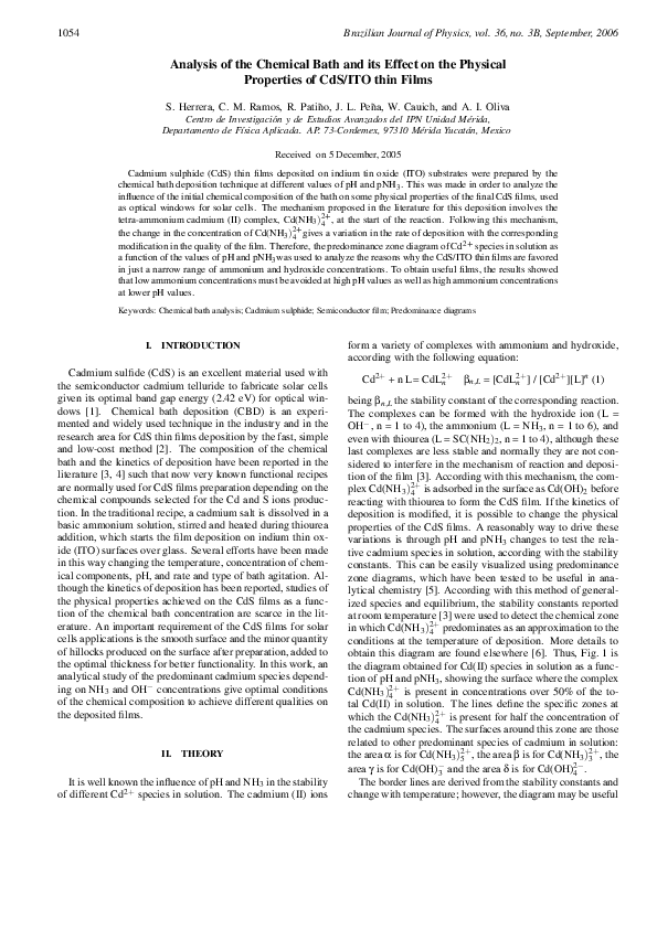 (PDF) Analysis of the chemical bath and its effect on the physical properties of CdS/ITO thin films