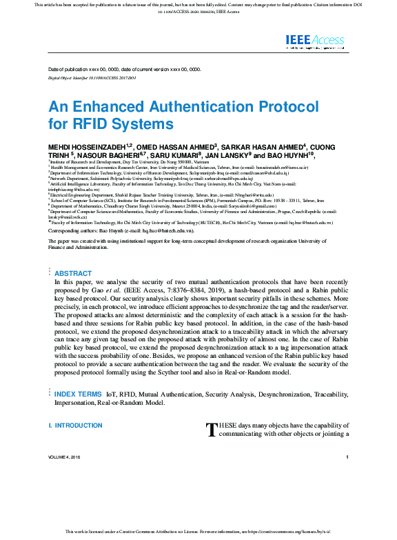 (PDF) An Enhanced Authentication Protocol for RFID Systems