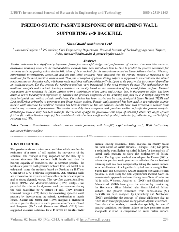 Pseudo Static Passive Response Of Retaining Wall Supporting Φ Backfill