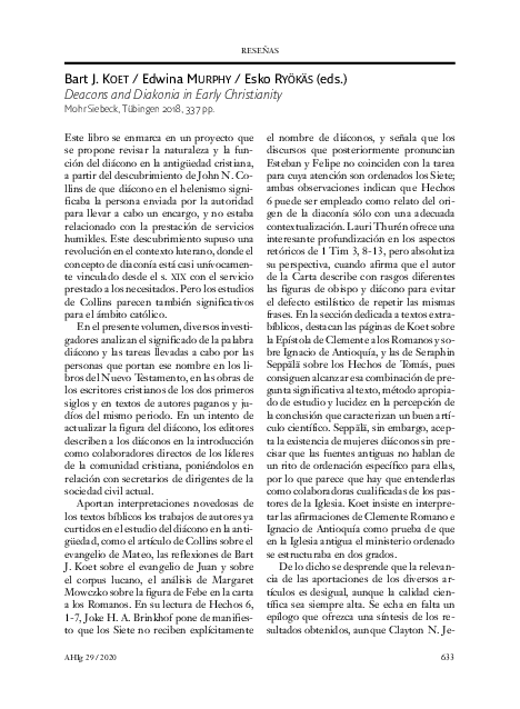 (PDF) Bart J. Koet / Edwina Murphy / Esko Ryökäs (eds.), Deacons and ...