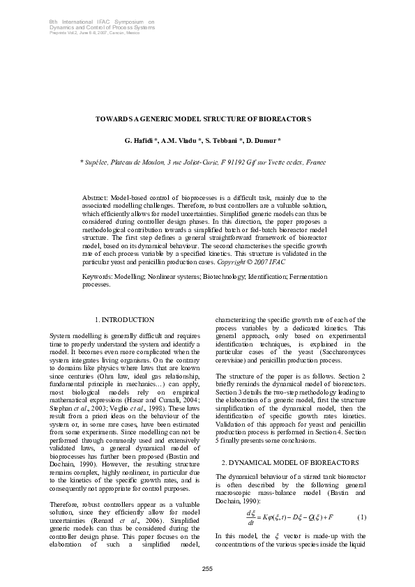 (PDF) Towards a Generic Model Structure of Bioreactors | Ana VLADU - Academia.edu