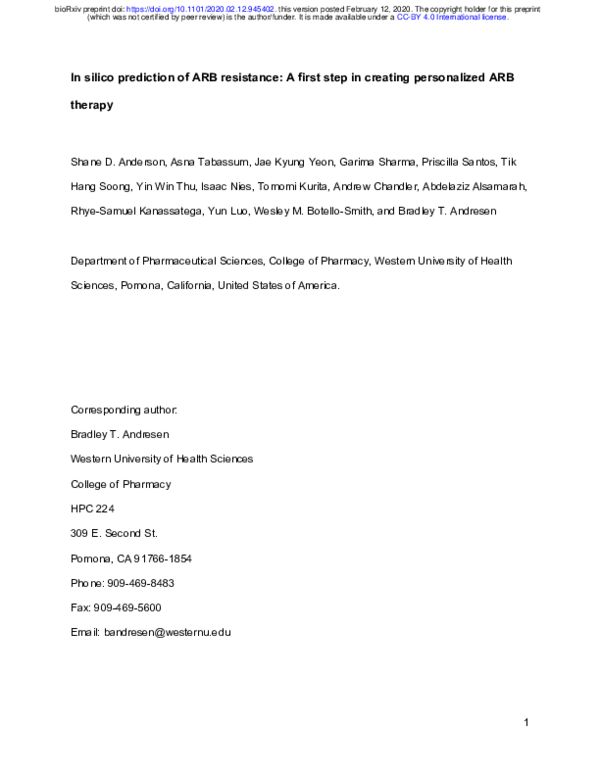 (PDF) In silico prediction of ARB resistance: A first step in creating ...