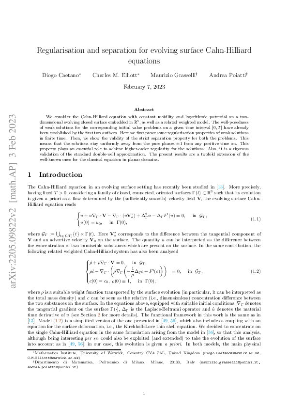 (PDF) Regularisation and separation for evolving surface Cahn-Hilliard ...