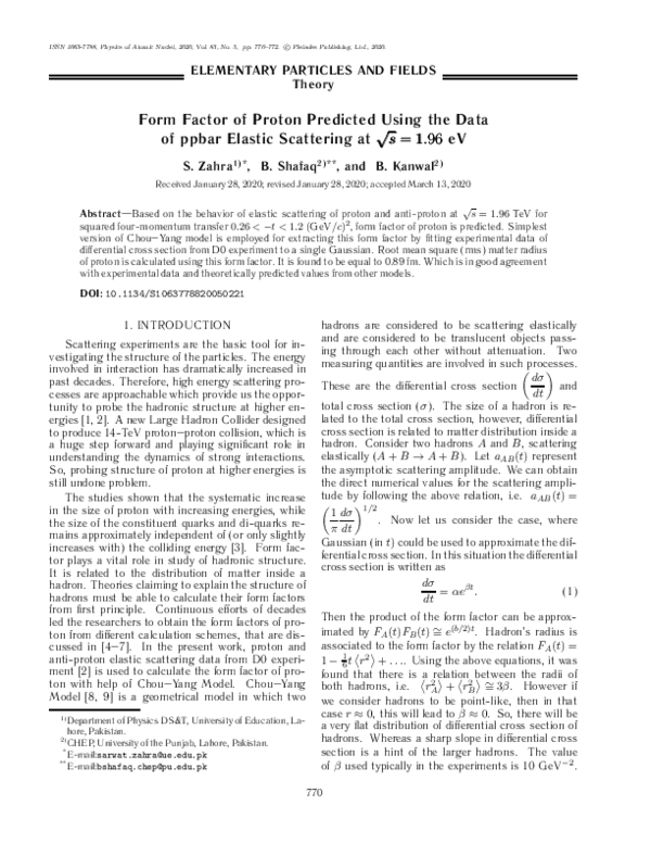 (PDF) Form Factor of Proton Predicted Using the Data of ppbar Elastic ...
