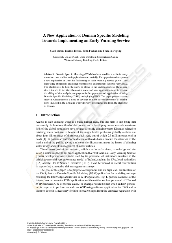 Pdf A New Application Of Domain Specific Modeling Towards Implementing An Earlywarning Service
