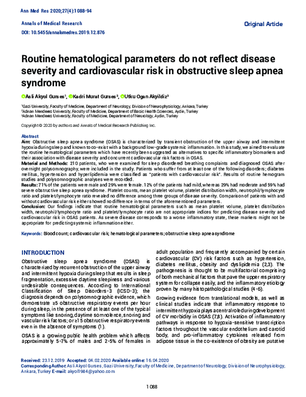 (PDF) Routine hematological parameters do not reflect disease severity ...