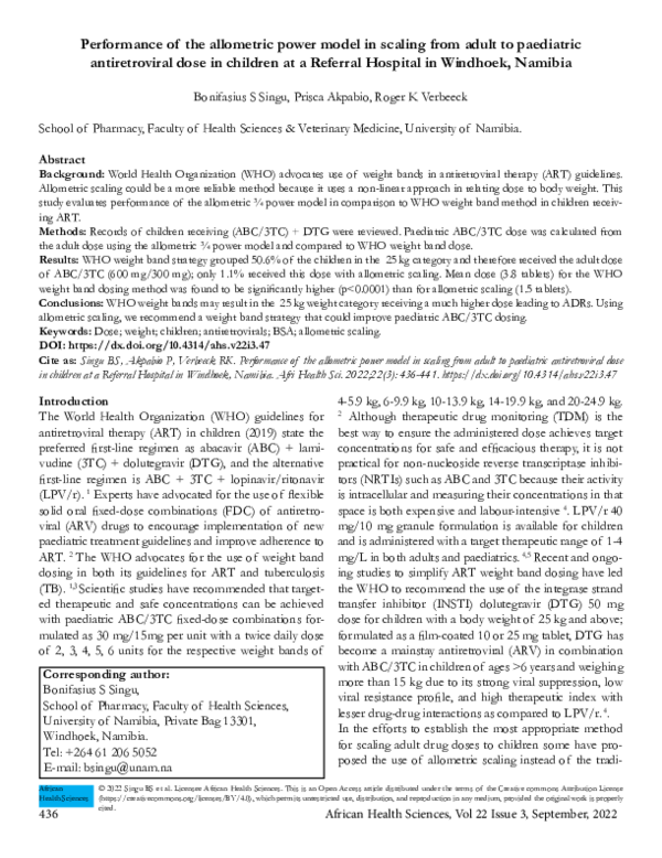 (PDF) Performance of the allometric power model in scaling from adult ...