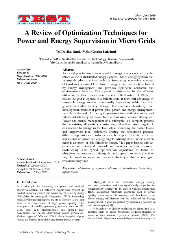 (PDF) A Review of Optimization Techniques for Power and Energy Supervision in Micro Grids