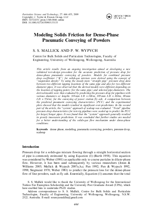 (PDF) Modeling Solids Friction for Dense-Phase Pneumatic Conveying of Powders