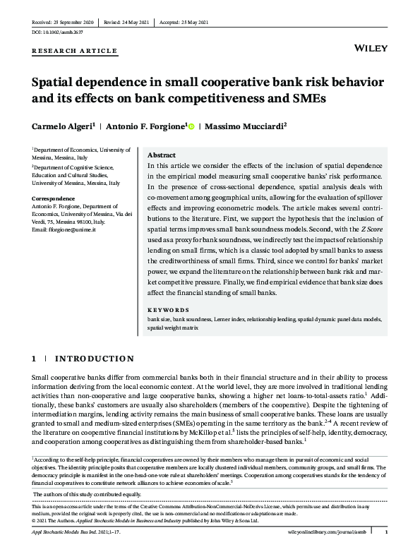 Spatial dependence in small cooperative bank risk behavior and its ...