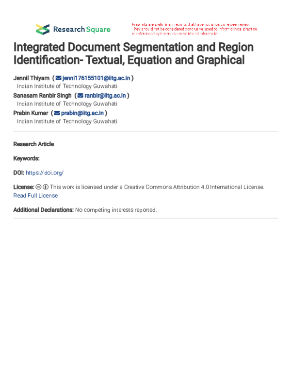 (PDF) Integrated Document Segmentation and Region Identification- Textual, Equation and Graphical