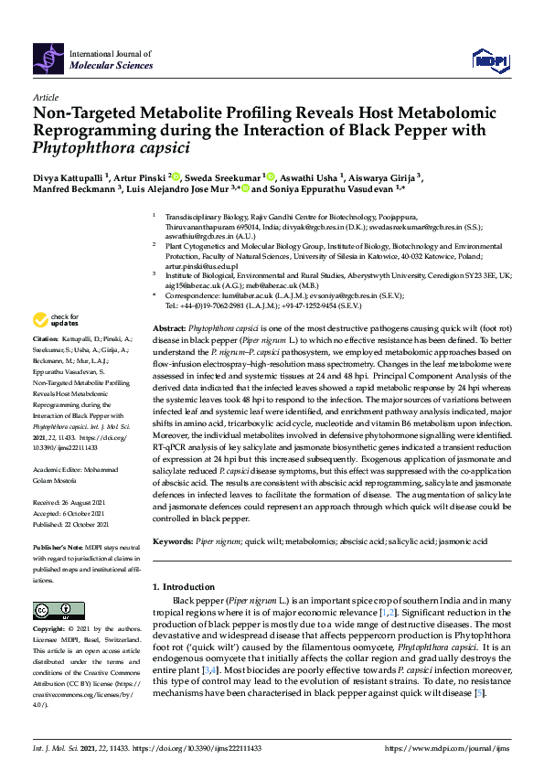 (PDF) Non-Targeted Metabolite Profiling Reveals Host Metabolomic ...