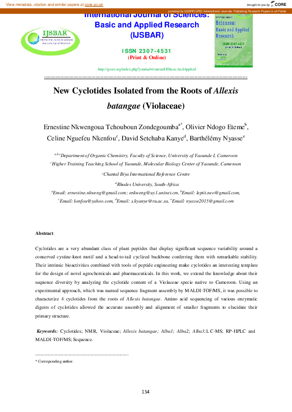 (PDF) New Cyclotides Isolated from the Roots of Allexix batangae ...