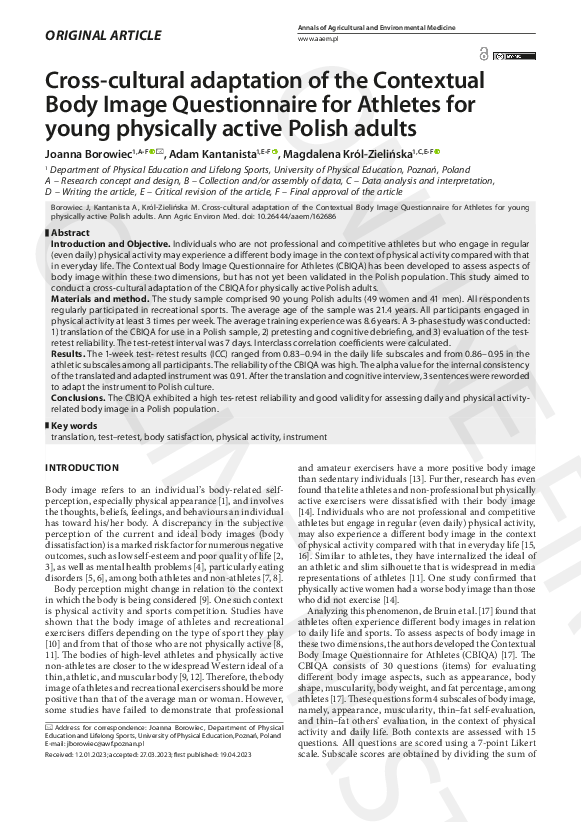 (PDF) Cross-cultural adaptation of the Contextual Body Image ...