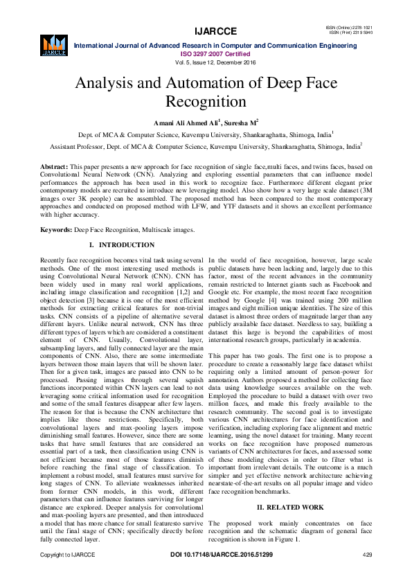Pdf Analysis And Automation Of Deep Face Recognition