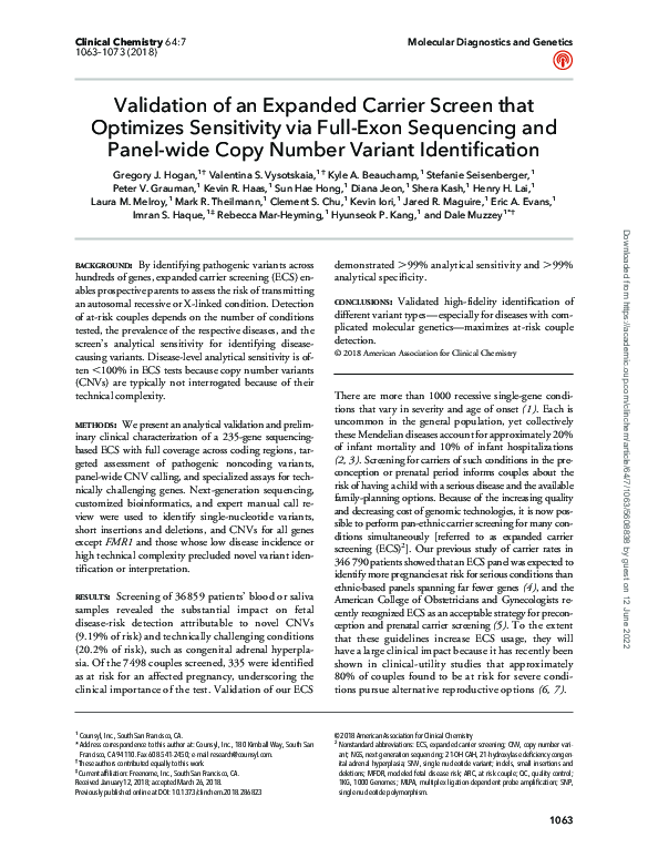 (PDF) Validation of an Expanded Carrier Screen that Optimizes Sensitivity via Full-Exon ...