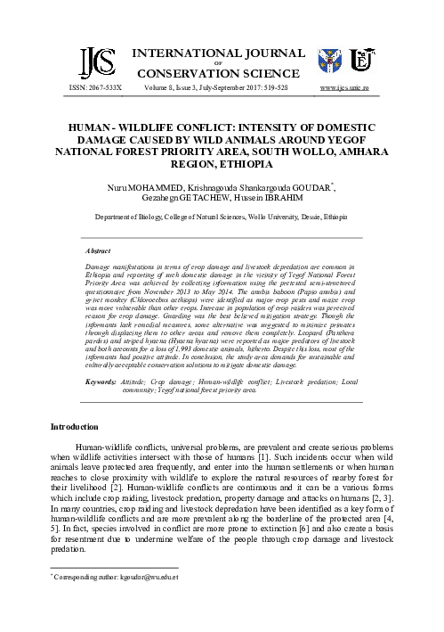 (PDF) Human-Wildlife Conflict: Intensity of Domestic Damage Caused by ...