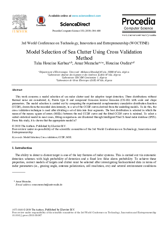 Pdf Model Selection Of Sea Clutter Using Cross Validation Method