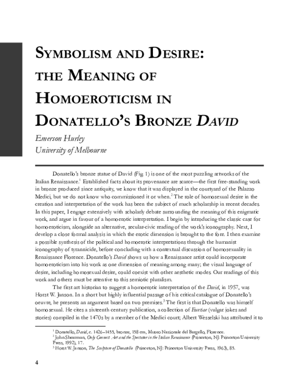 (PDF) Symbolism and desire: the meaning of homoeroticism in Donatello's ...