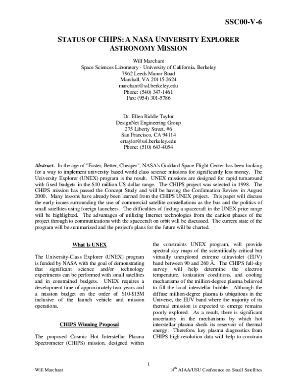 (PDF) Status of Chips: A Nasa University Explorer
