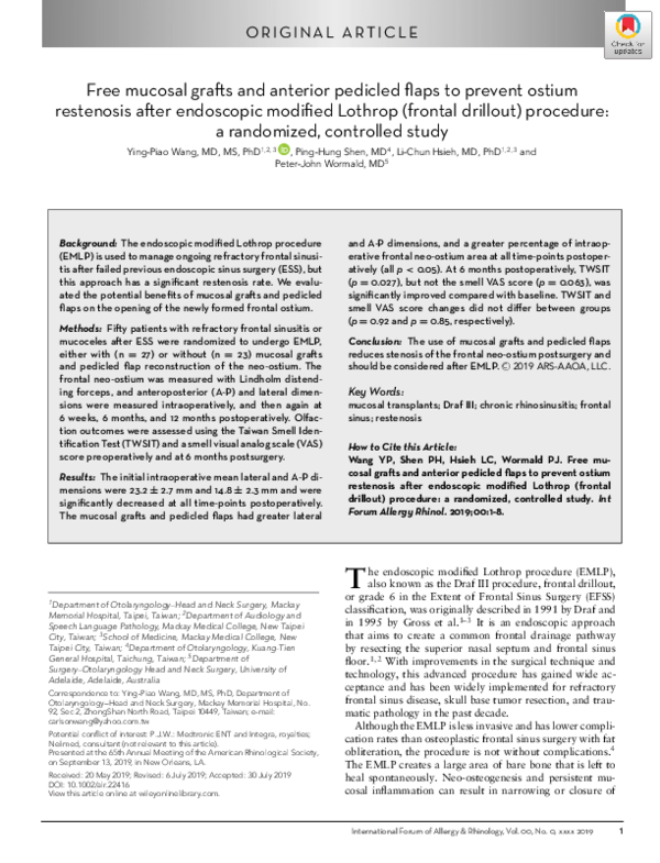 (PDF) Free mucosal grafts and anterior pedicled flaps to prevent ostium ...