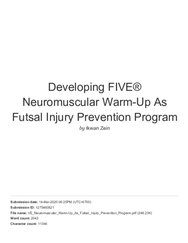 (PDF) Developing FIVE® Neuromuscular Warm-Up As Futsal Injury ...