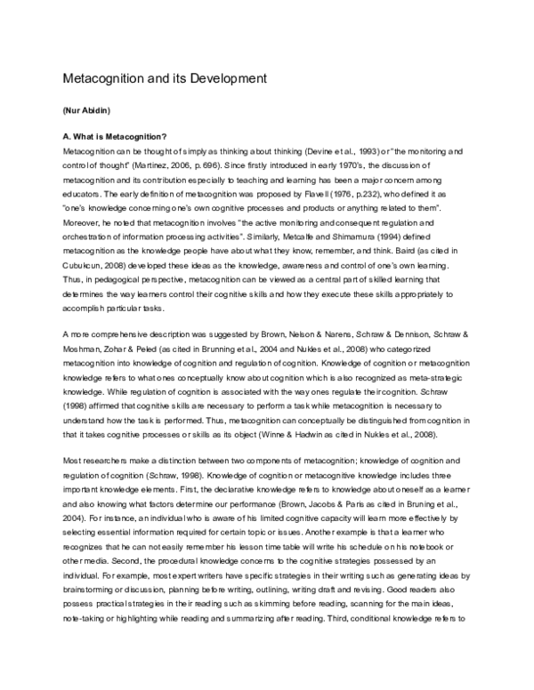 (PDF) Metacognition and its Development