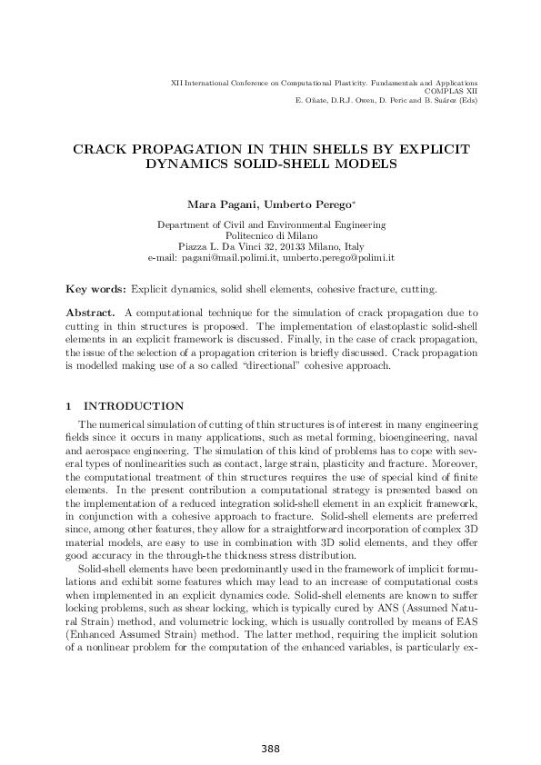 (PDF) Crack propagation in thin shells by explicit dynamics solid-shell models