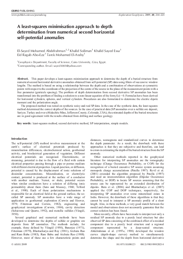 Pdf A Least Squares Minimisation Approach To Depth Determination From
