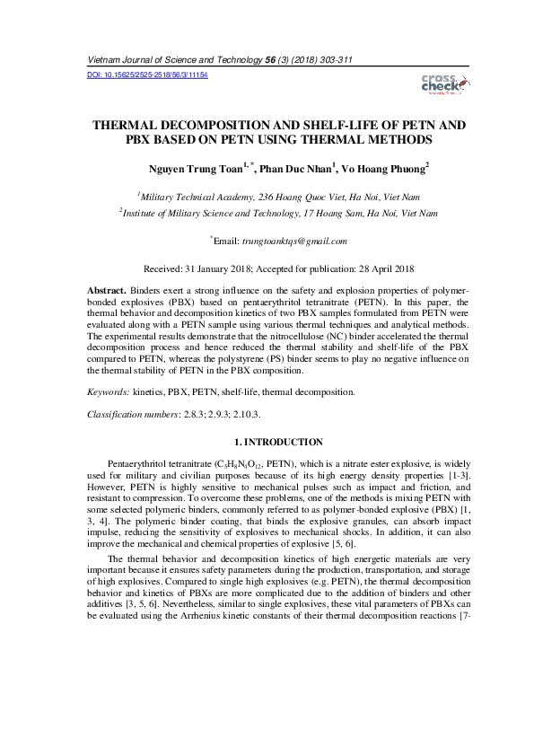 (PDF) Thermal decomposition and shelf-life of PETN and PBX based on ...