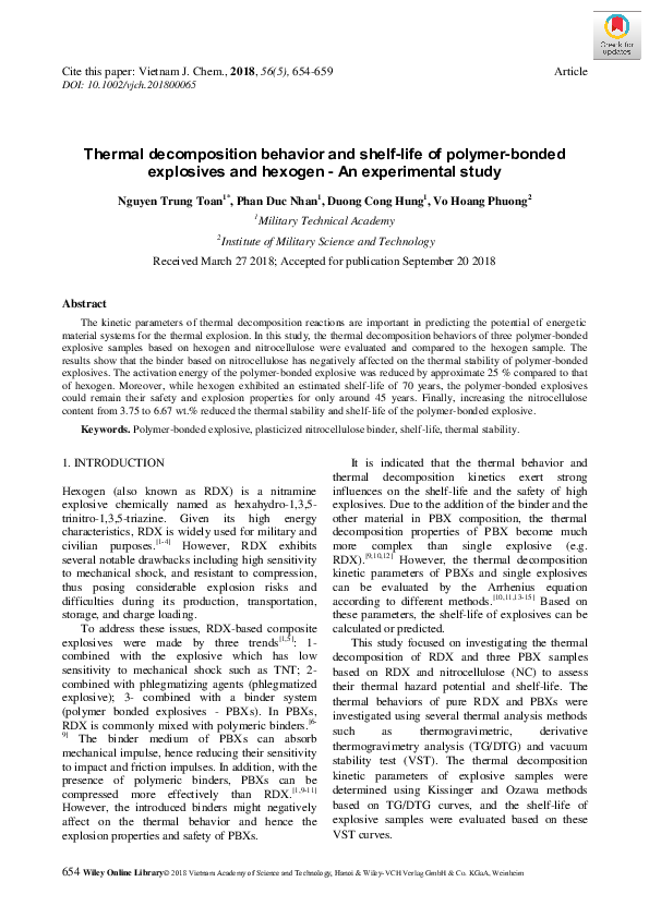 (PDF) Thermal decomposition behavior and shelf-life of polymer-bonded ...