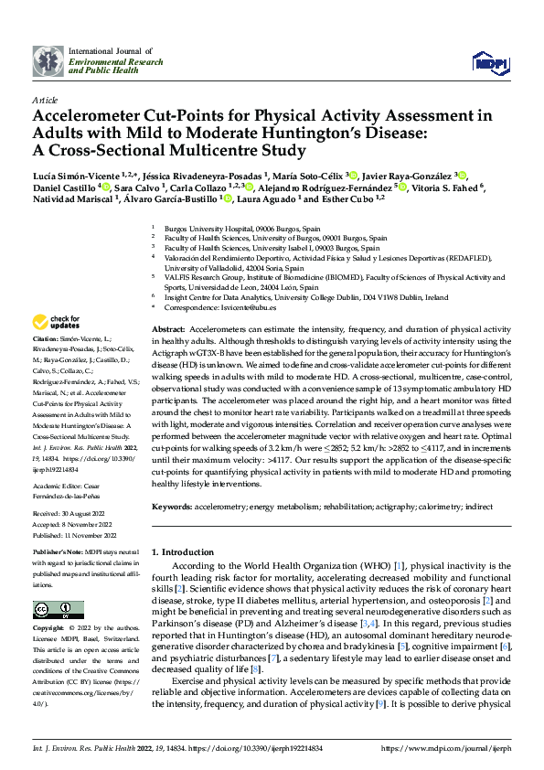 (PDF) Accelerometer Cut-Points for Physical Activity Assessment in Adults with Mild to Moderate ...