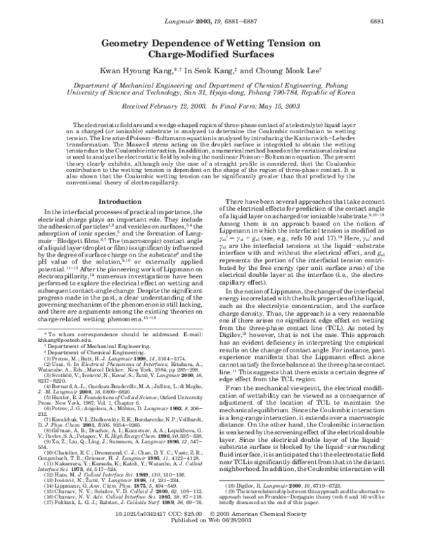 (PDF) Geometry Dependence of Wetting Tension on Charge-Modified Surfaces