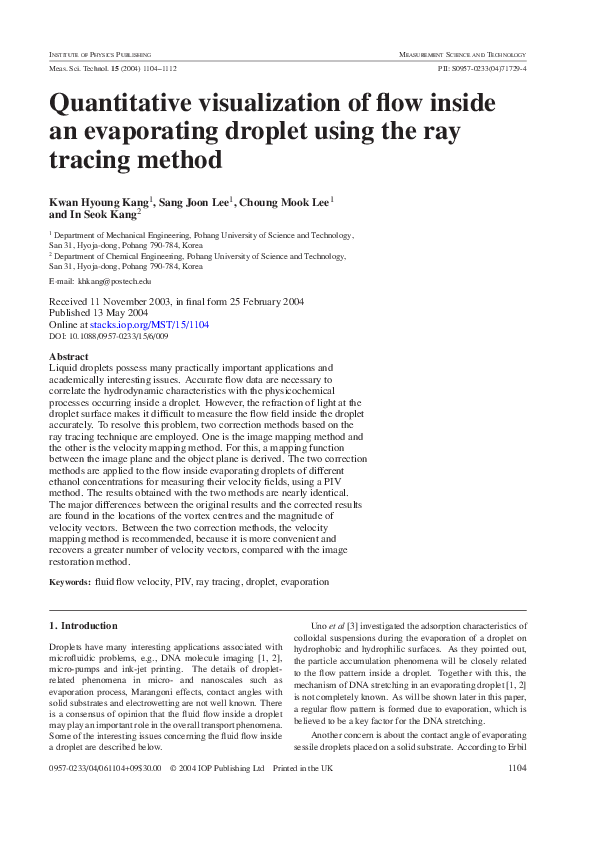Pdf Quantitative Visualization Of Flow Inside An Evaporating Droplet Using The Ray Tracing Method