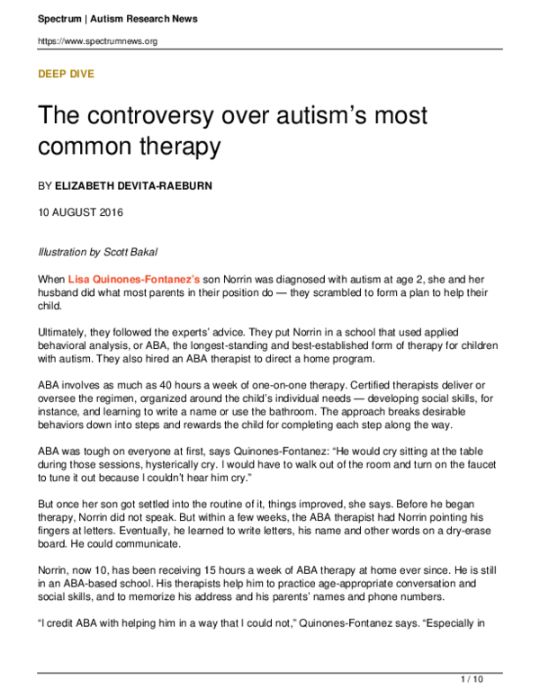 (PDF) The controversy over autism’s most common therapy