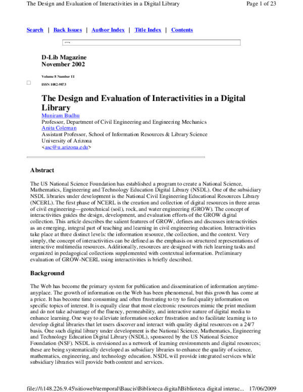 (PDF) The Design and Evaluation of Interactivities in a Digital Library
