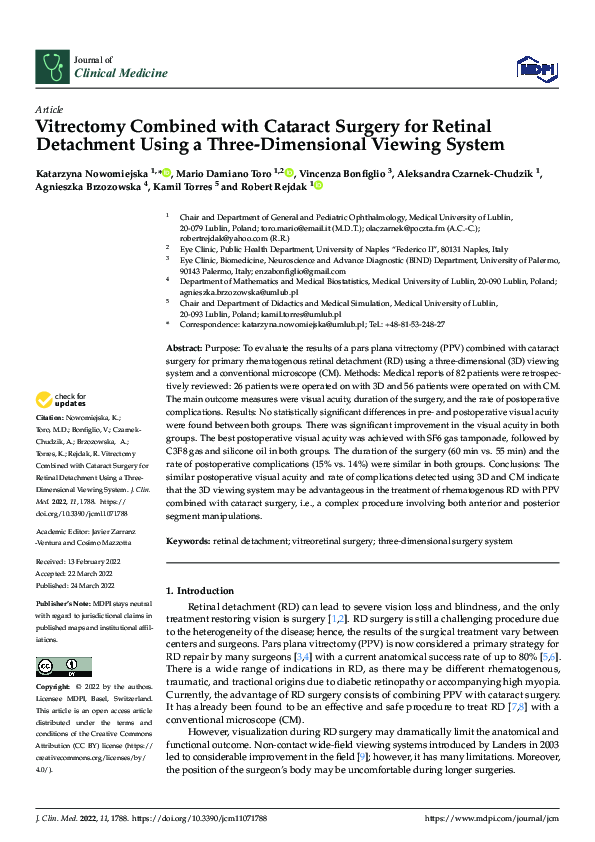 (PDF) Vitrectomy Combined with Cataract Surgery for Retinal Detachment ...