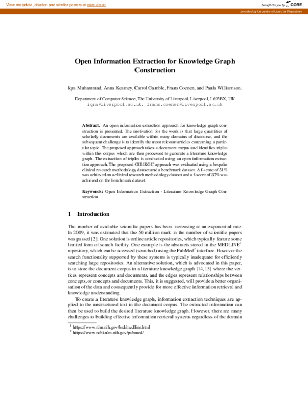 (PDF) Open Information Extraction for Knowledge Graph Construction