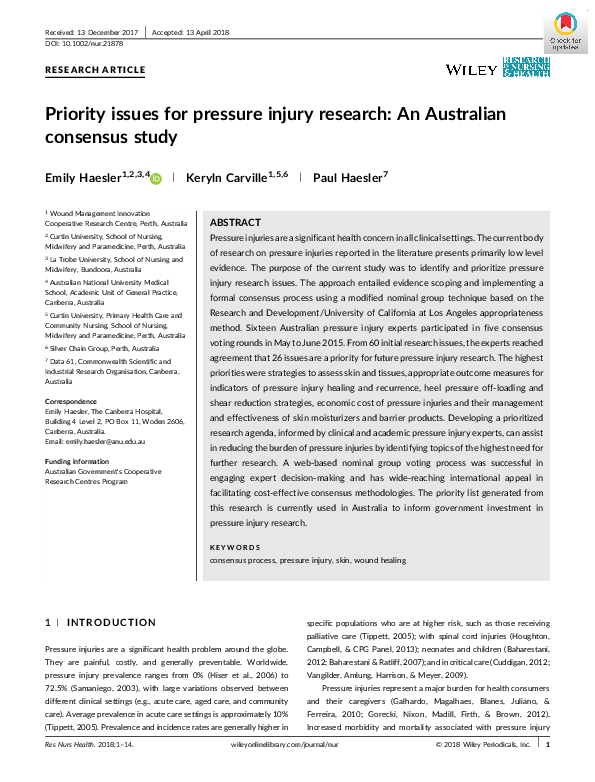 (PDF) Priority issues for pressure injury research: An Australian ...