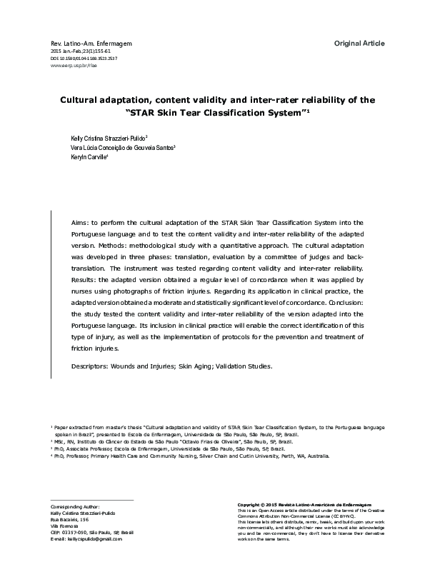 (PDF) Cultural adaptation, content validity and inter-rater reliability of the "STAR Skin Tear ...
