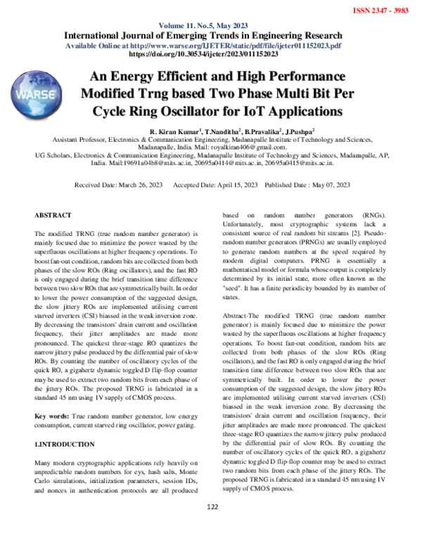 (PDF) Efficient TRNG with Dual-Phase Ring Oscillator